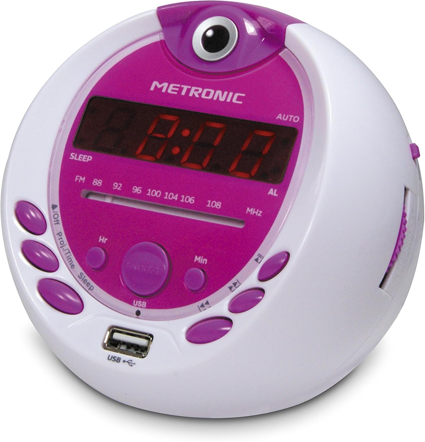 Metronic 477022 Radio-Réveil Enfant Miss Angel MP3 USB Projection 180°- Blanc/Violet: Amazon.fr ...