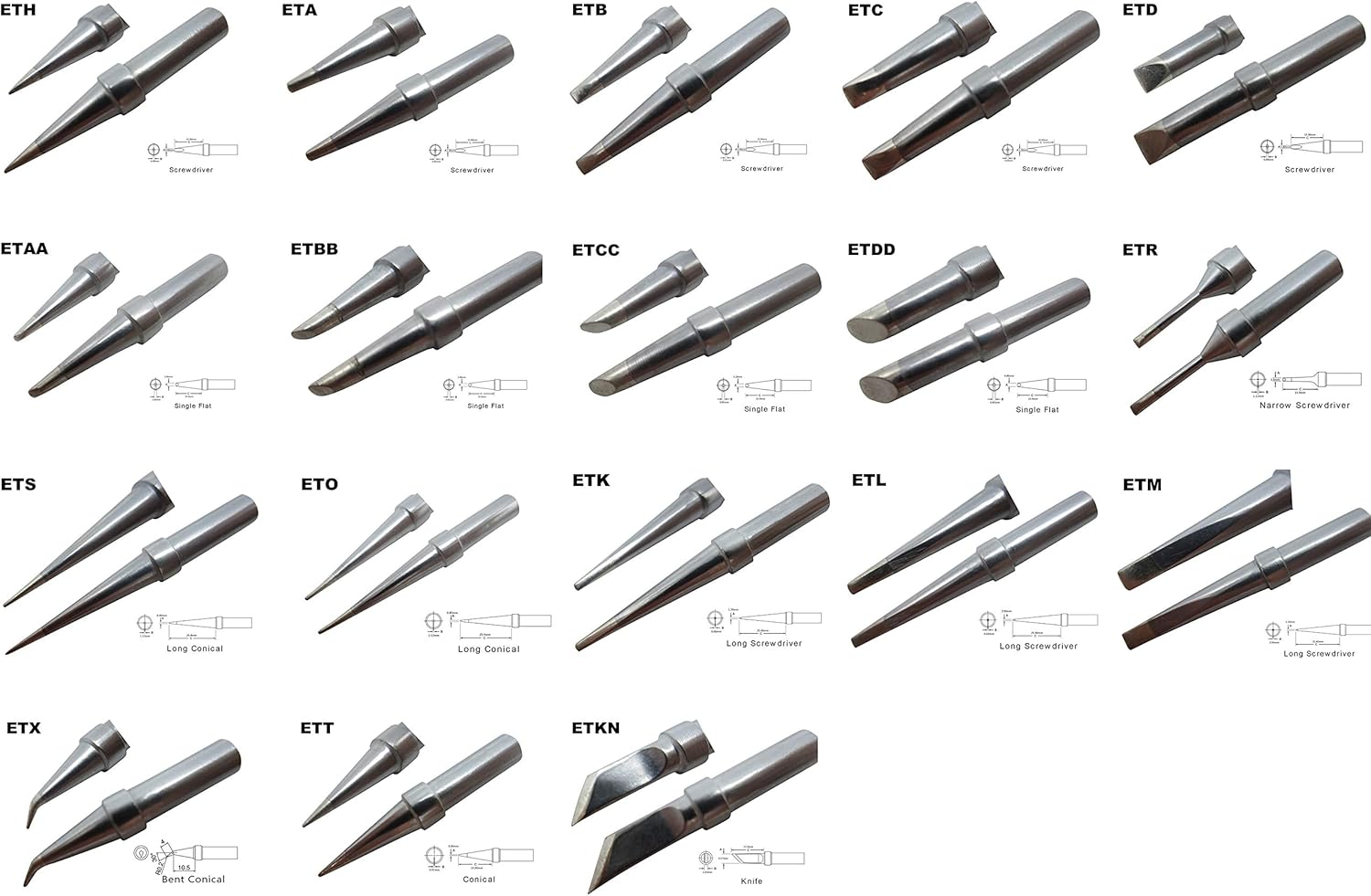 18 PCS Weller Replacement Soldering Tips for WES51 WES50 WESD51 WESD50 ...