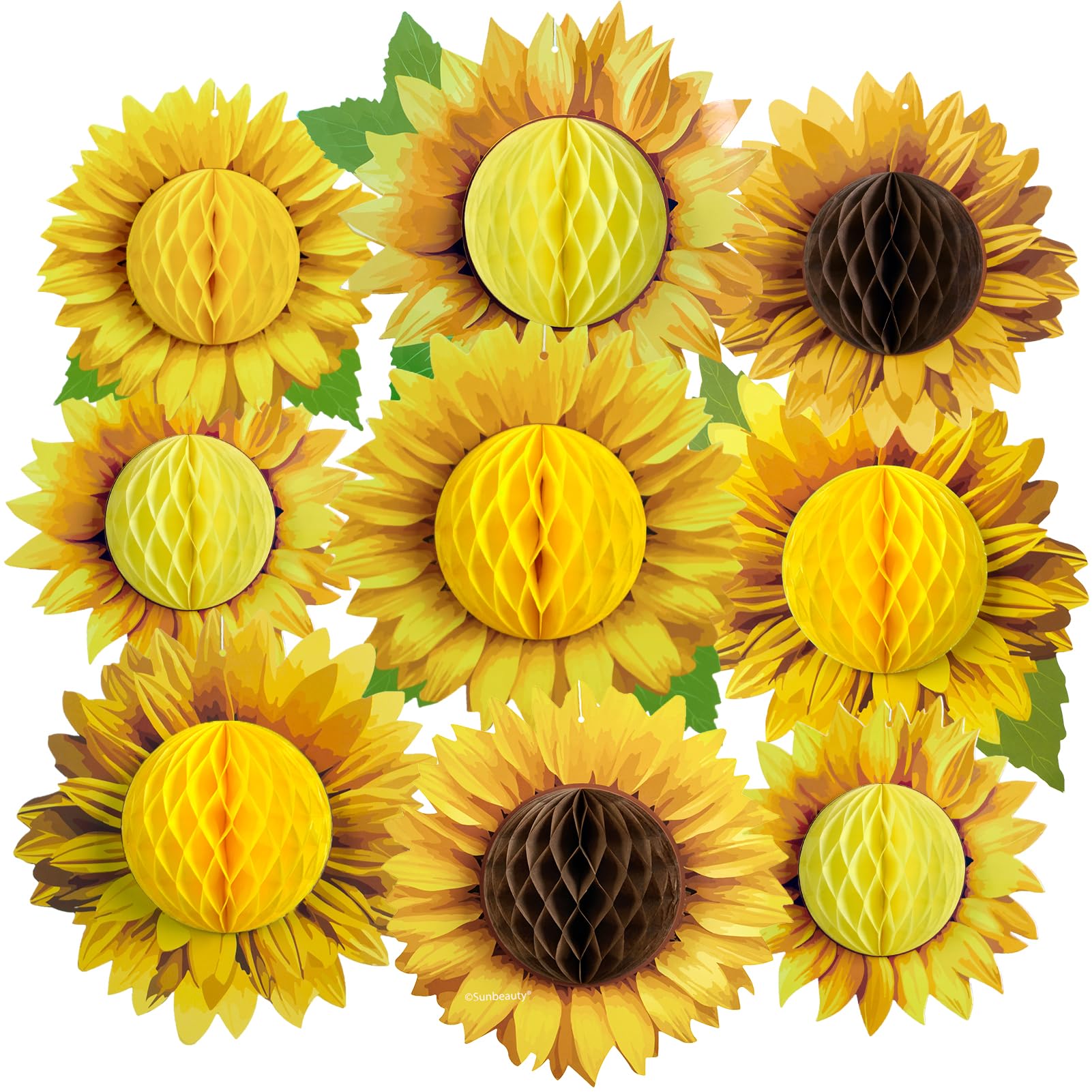 SUNBEAUTY 9 PCS 10 Inches Sunflower Honeycomb Hanging Paper Decorations ...