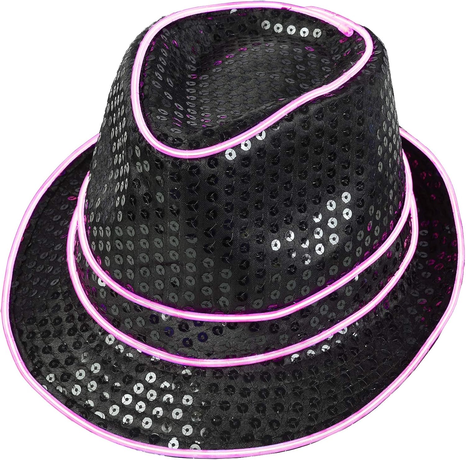 Light up Sequin Fedora LED Hat Neon Rave Costumes Glow in Dark Party ...
