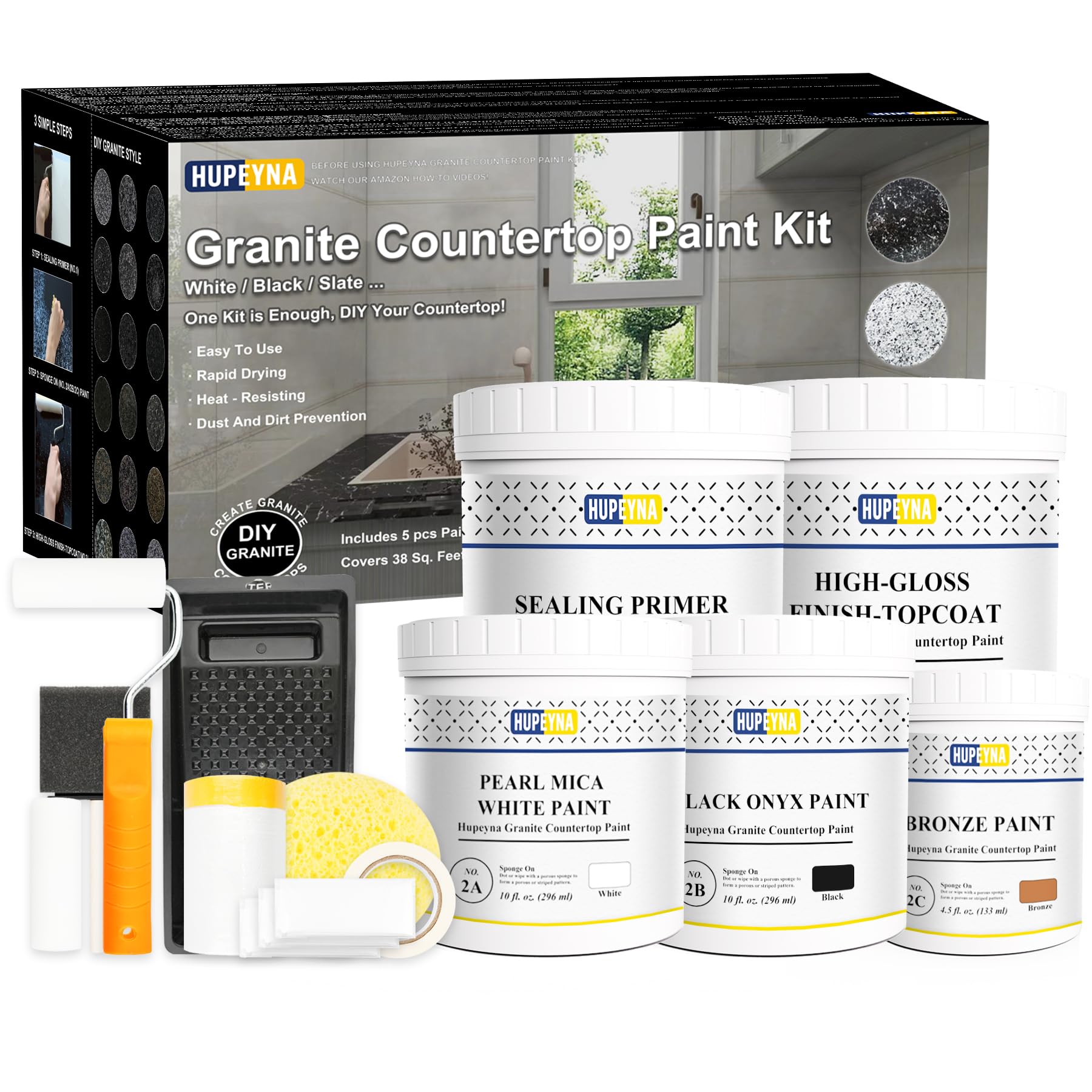 Hupeyna Granite Countertop Paint Kit, Black Glossy Counter Top ...