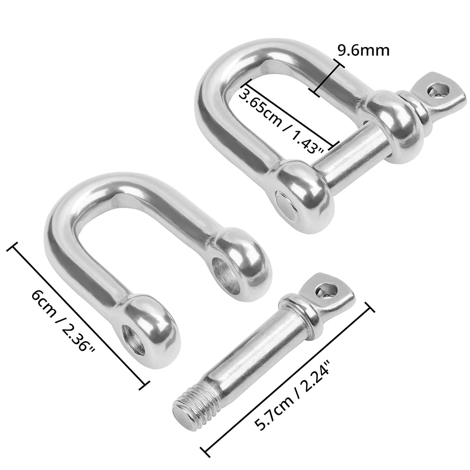 Belle Vous Stainless Steel M10 D Ring Screw Shackles with Pins (5 Pack ...