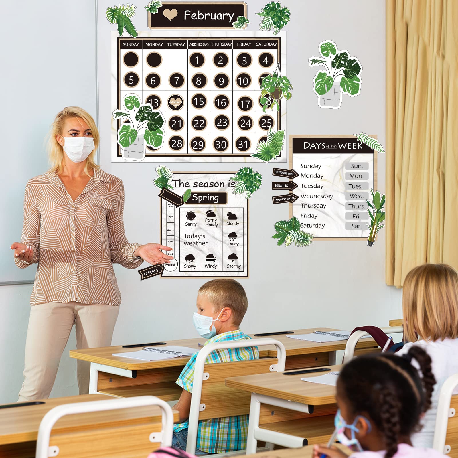 Mua Boho Greenery Calendar Bulletin Board Set Simply CTP Bulletin Board ...