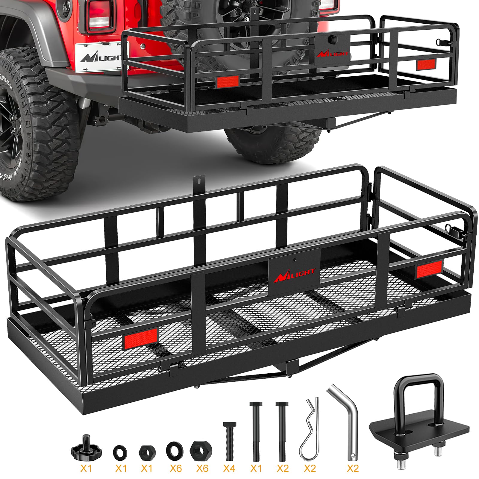 Nilight 60" x 24" x 14.4" Hitch Cargo Carrier with Hitch Stabilizer ...