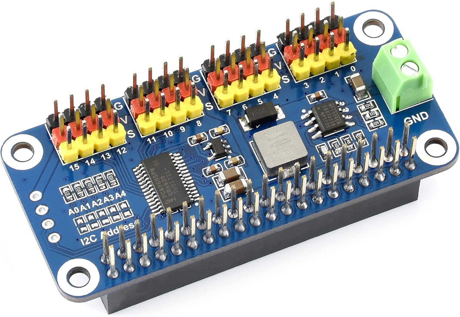 Waveshare 16-Channel PWM Output Servo Driver HAT for Raspberry Pi 12-bit I2C Interface with VIN ...