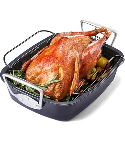 Roasting Tin MICHELANGELO Roasting Pan With Rack, Hard Anodized Turkey ...