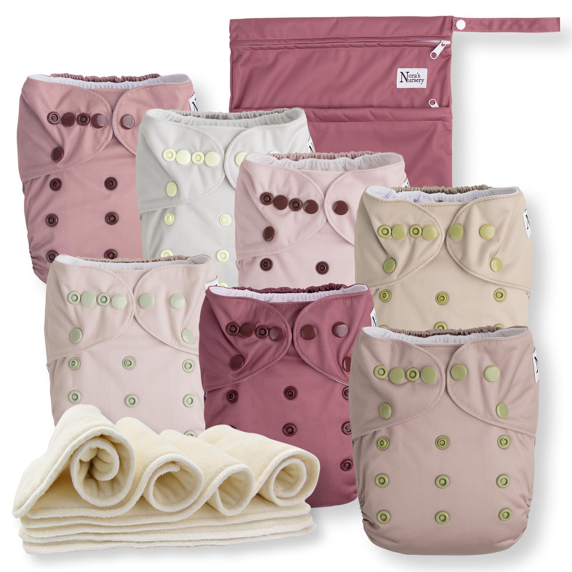 Nora's Nursery Cloth Diapers 7 Pack with 7 Inserts & 1 Wet Bag ...