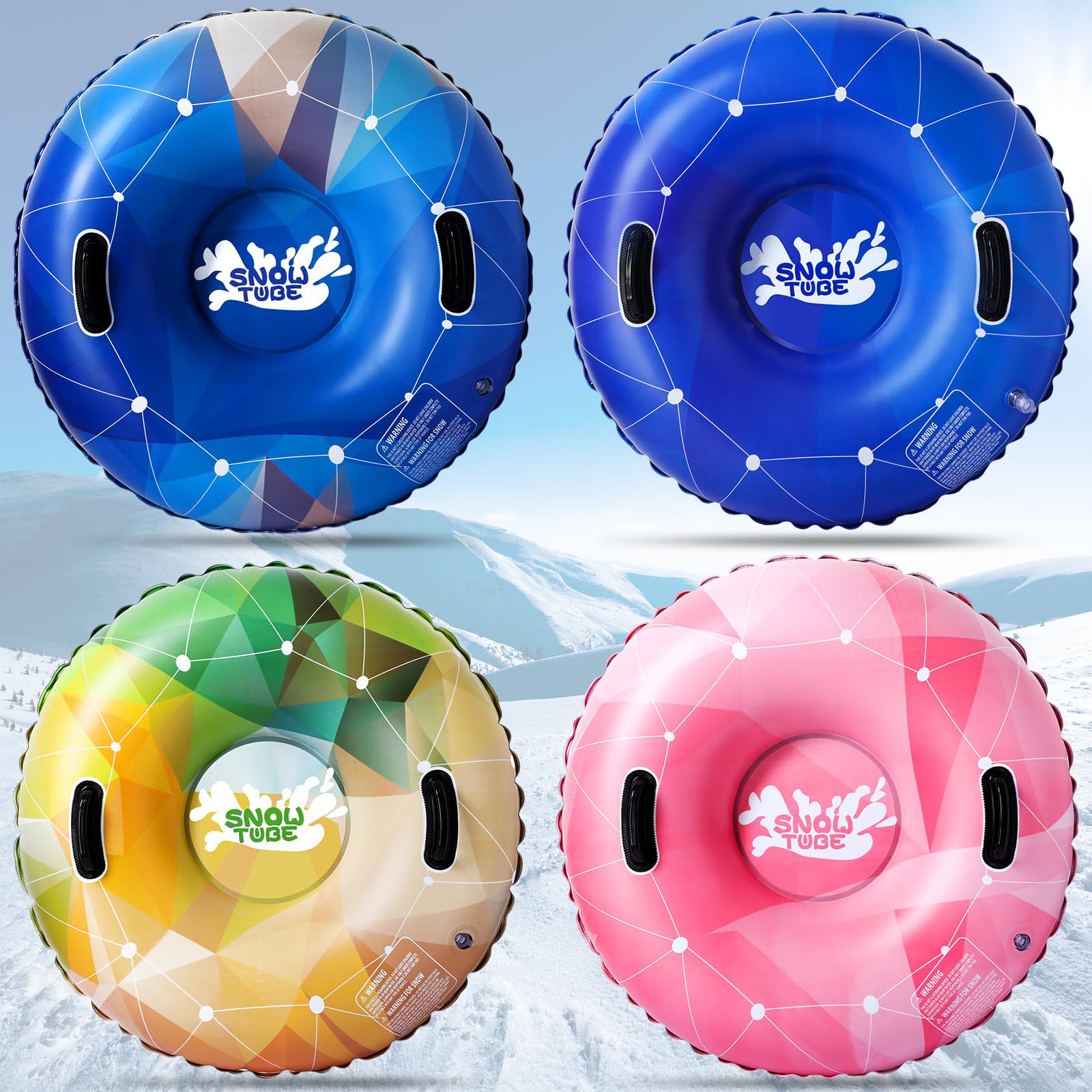 Poen 4 Pack Inflatable Snow Sled Tube 36 Inch Heavy Duty Snow Plastic ...