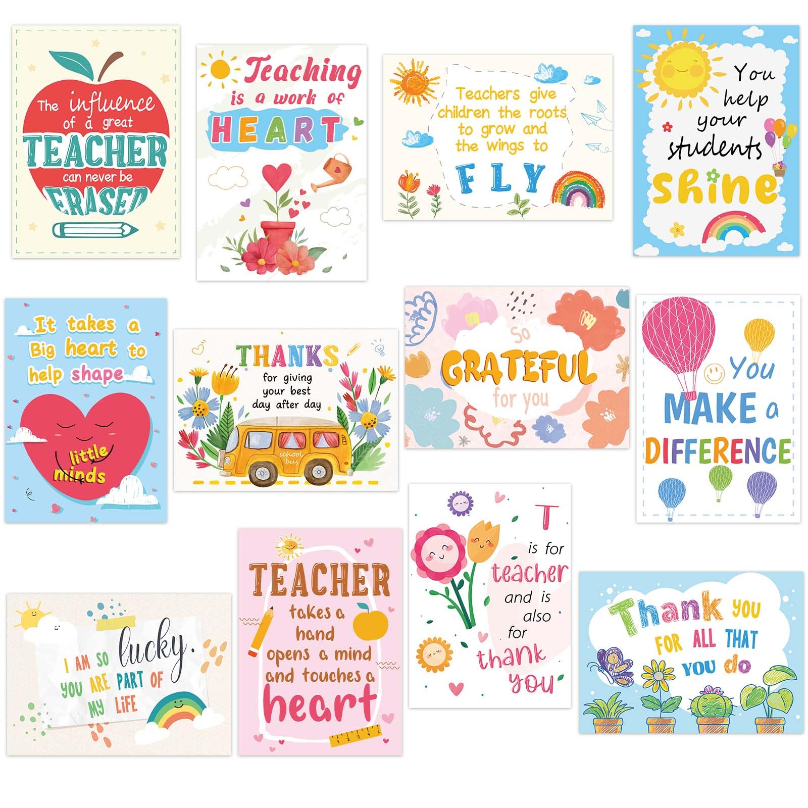 GRADESIN 24 Pack Teacher Appreciation Cards Bulk with Envelopes ...