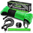 Amazon.com: TYT Off-Road Winch Rope Kit - 3/16''x50', 8500 Lbs Green Synthetic Cable with ...