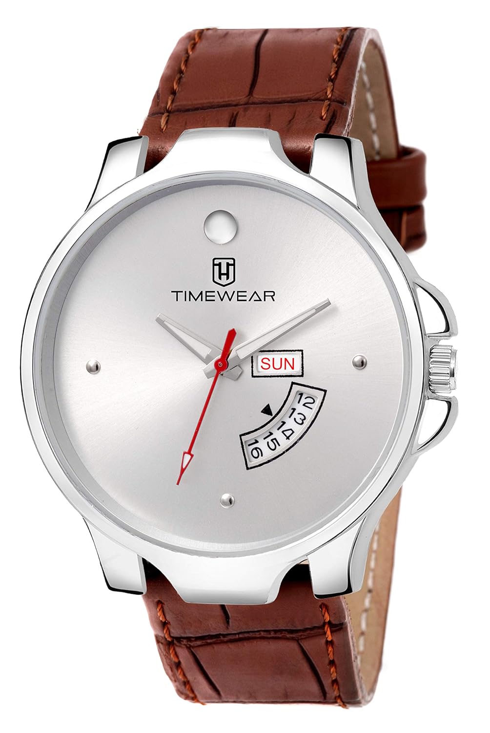 Buy TIMEWEAR Day Date Functioning Silver Dial Brown Strap Watch for Men ...