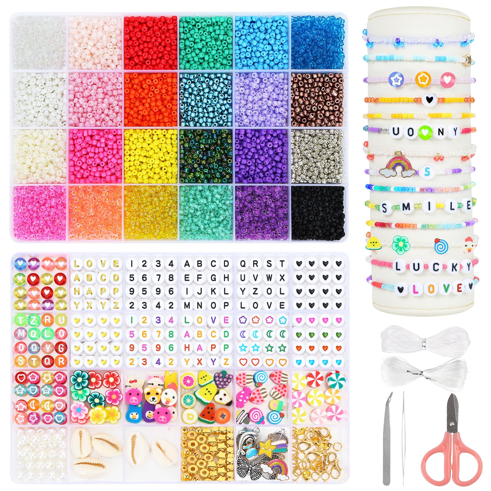 QUEFE 10100pcs 3mm Glass Seed Beads 24 Colors Handcrafted Accessories ...