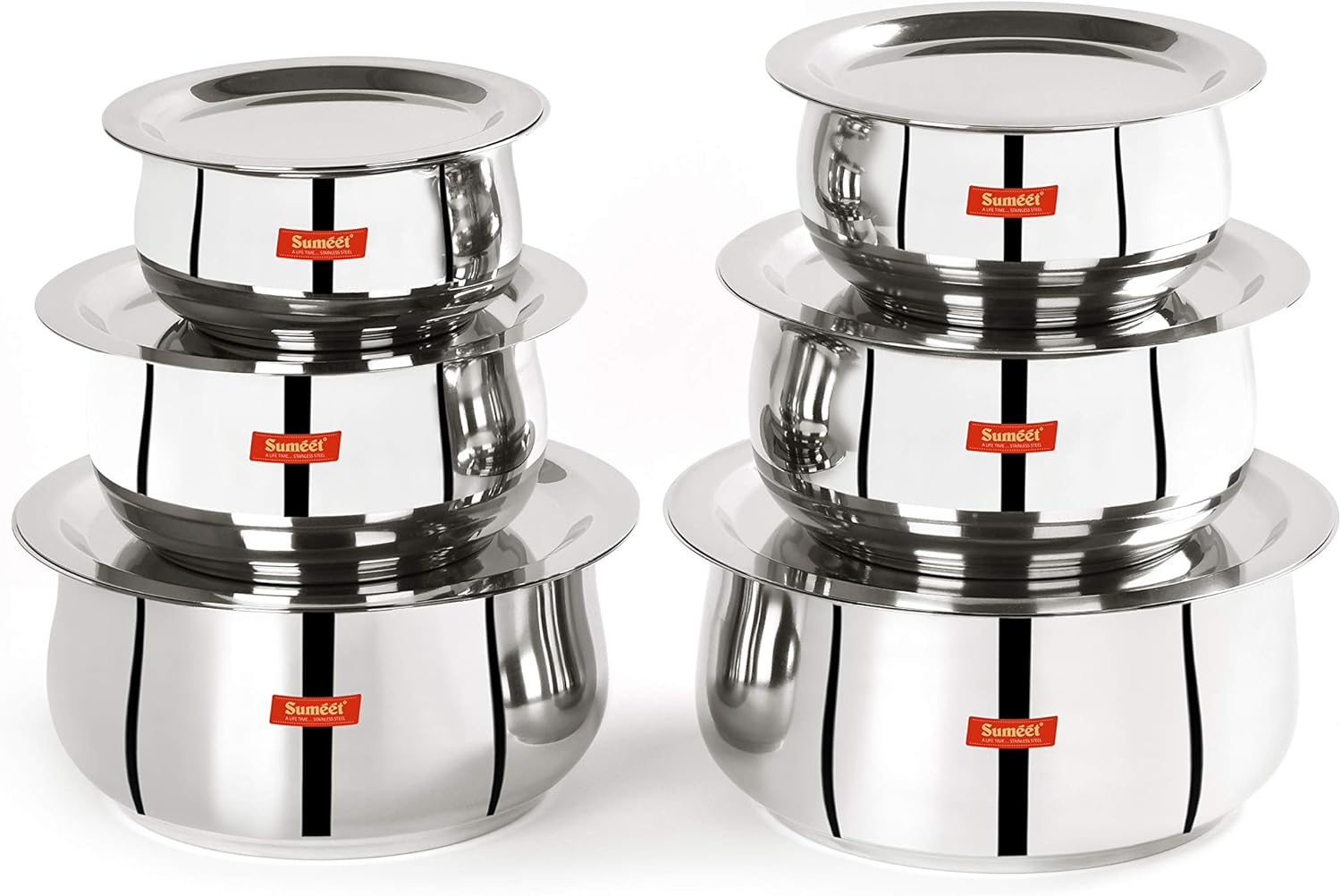 Buy Sumeet Stainless Steel Belly Shape 6 Pc Tope / Cookware/ Pot Set ...