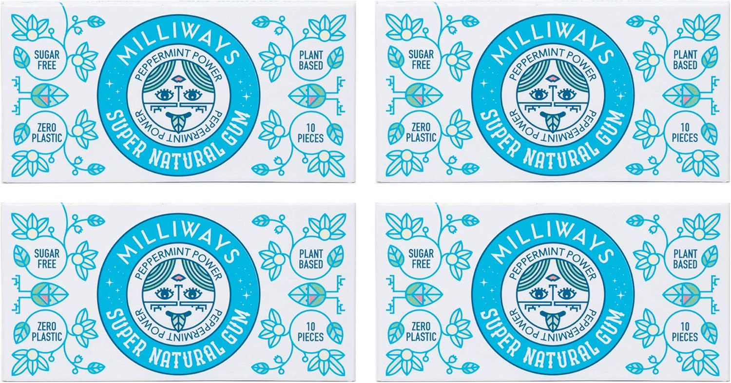 Milliways Super Natural Gum – Peppermint Power Chewing Gum | 4 Packs of ...