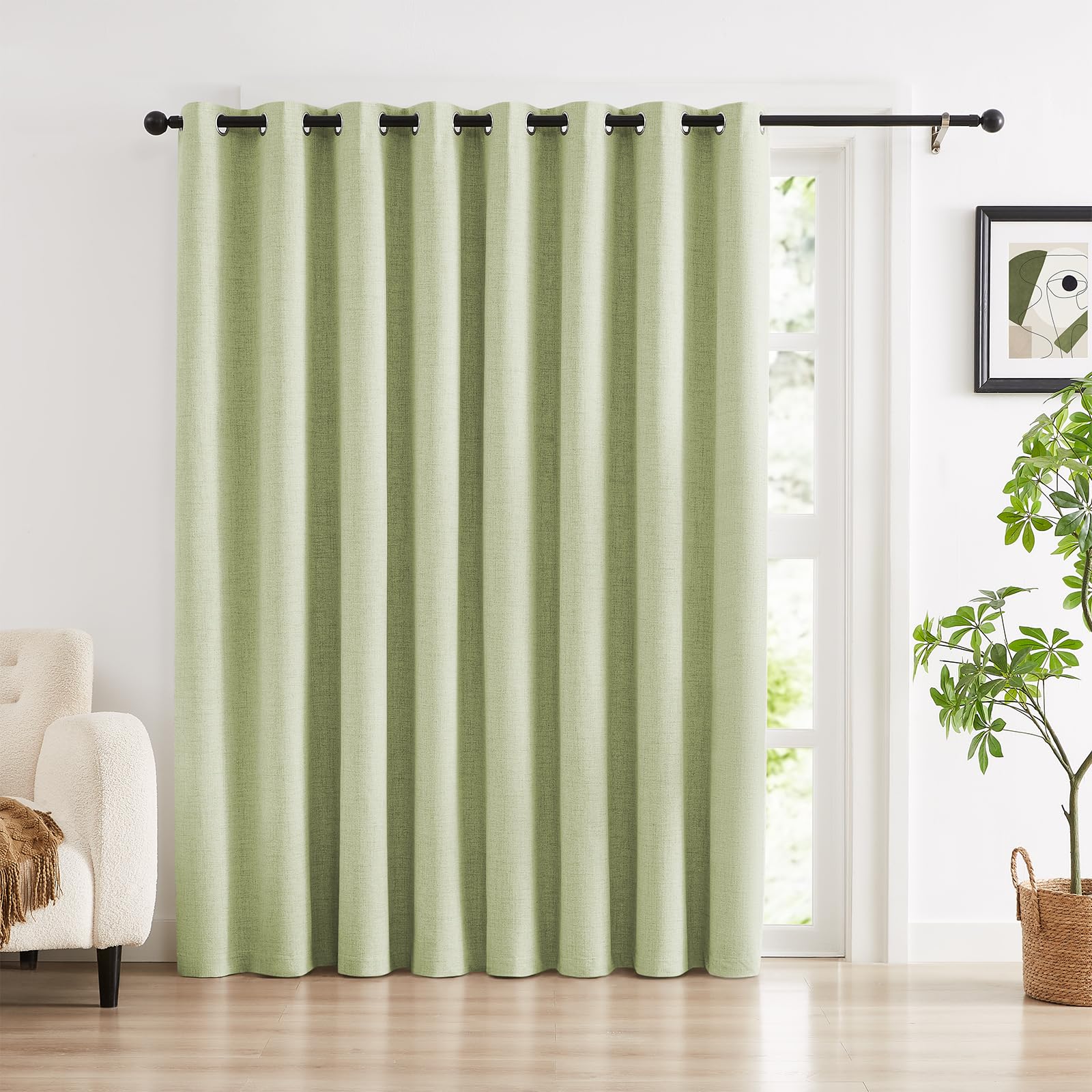 Anpark 100% Blackout Linen Curtains for Bedroom,Sage Green Black Out Curtains 84 Inch Long 1 ...