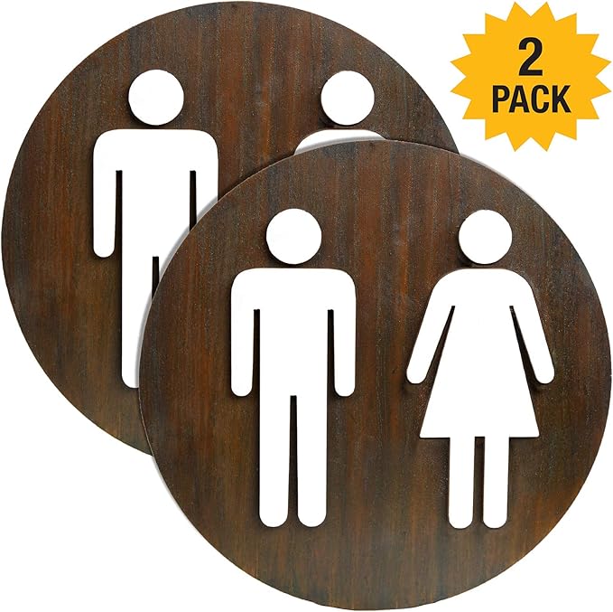 Amazon.com : Wooden Restroom Sign Unisex 2-Pack: for Business Home ...