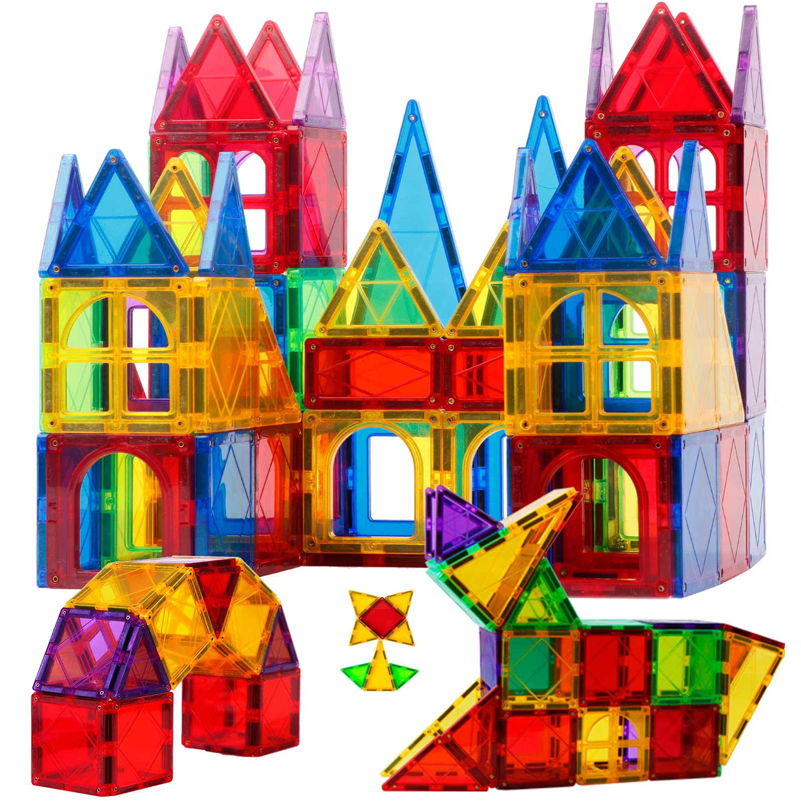 MAGBLOCK Magnet Toys Kids Magnetic Building Tiles 100 Pcs 3D Magnetic Blocks Preschool Building ...
