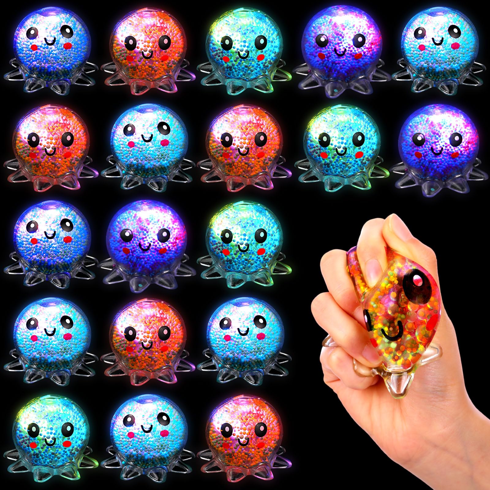 Foilswirl 20 Pcs Light up Octopus Stress Ball Fidget Toy Octopus ...