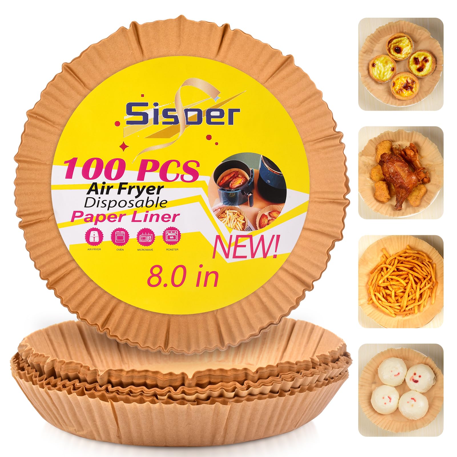 Sisoer Air Fryer Paper Liners for Ninja, 100Pcs Air Fryer Liners ...