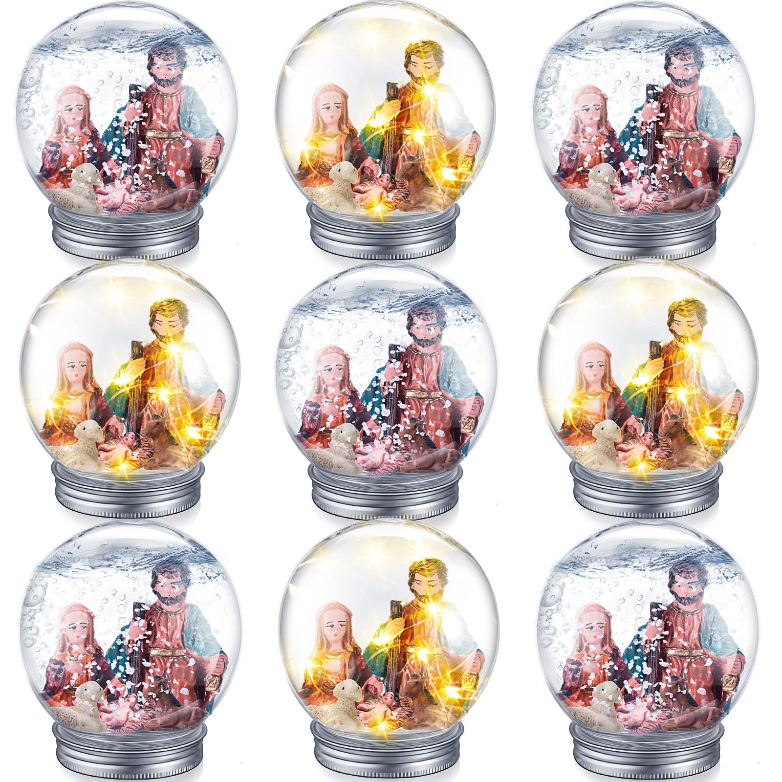 Liliful 9 Pack 4'' Christmas Nativity LED Plastic Snow Globe Nativity ...