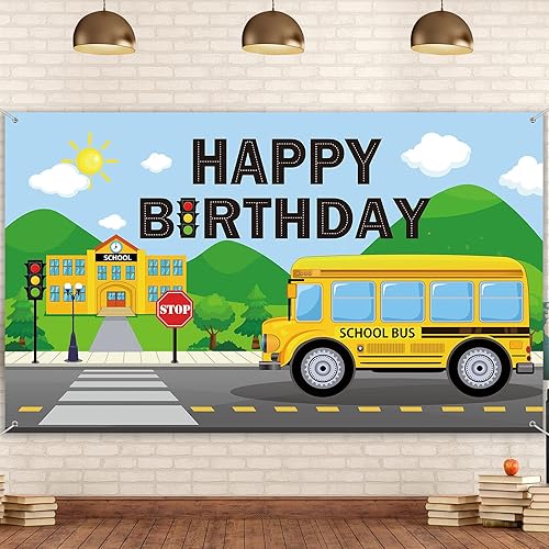 Yellow School Bus Birthday Party Decoration Backdrop Banner, 72.8 x 43. ...