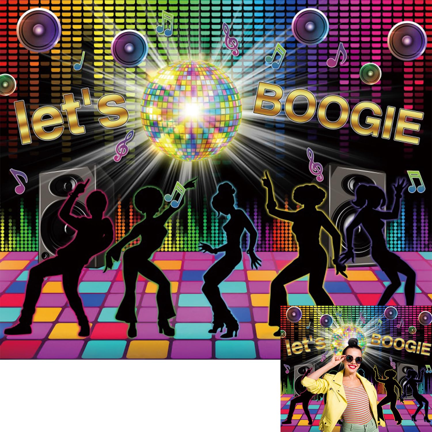 Disco Party Backdrop Let's Boogie 70s 80s 90s Disco Shining Neon ...