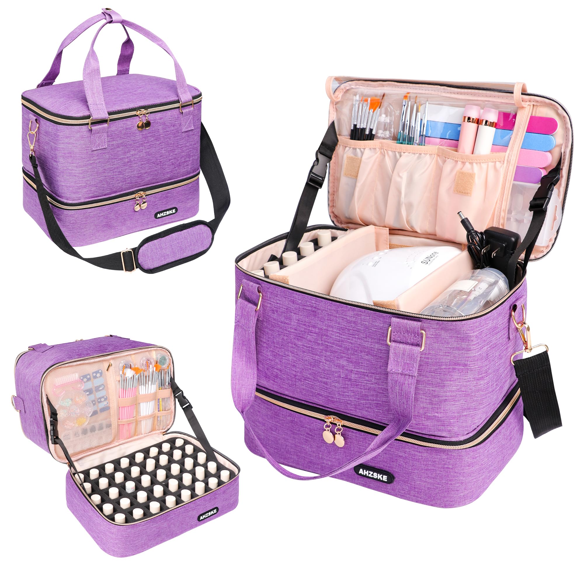 ahzske Nail Polish Organizer Bag Holds Nail Lamp& 50 Bottles (15ml/0 ...