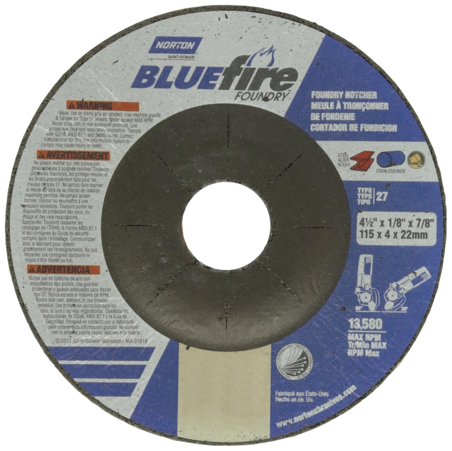 Amazon.com: Norton Blue Fire Plus Foundry Depressed Center Abrasive ...