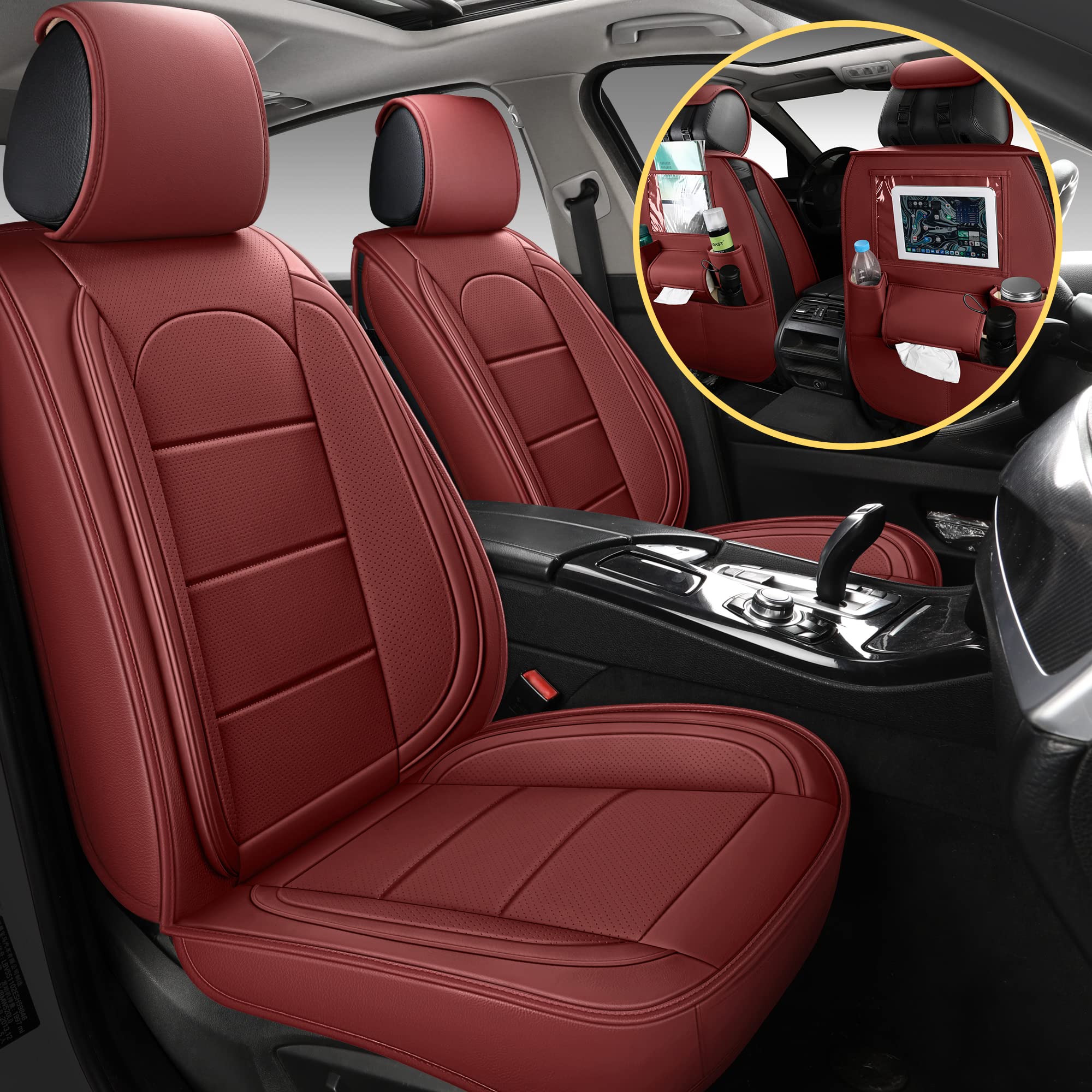 AOOG Leather Car Seat Covers with Car Backseat Organizer, Universal ...
