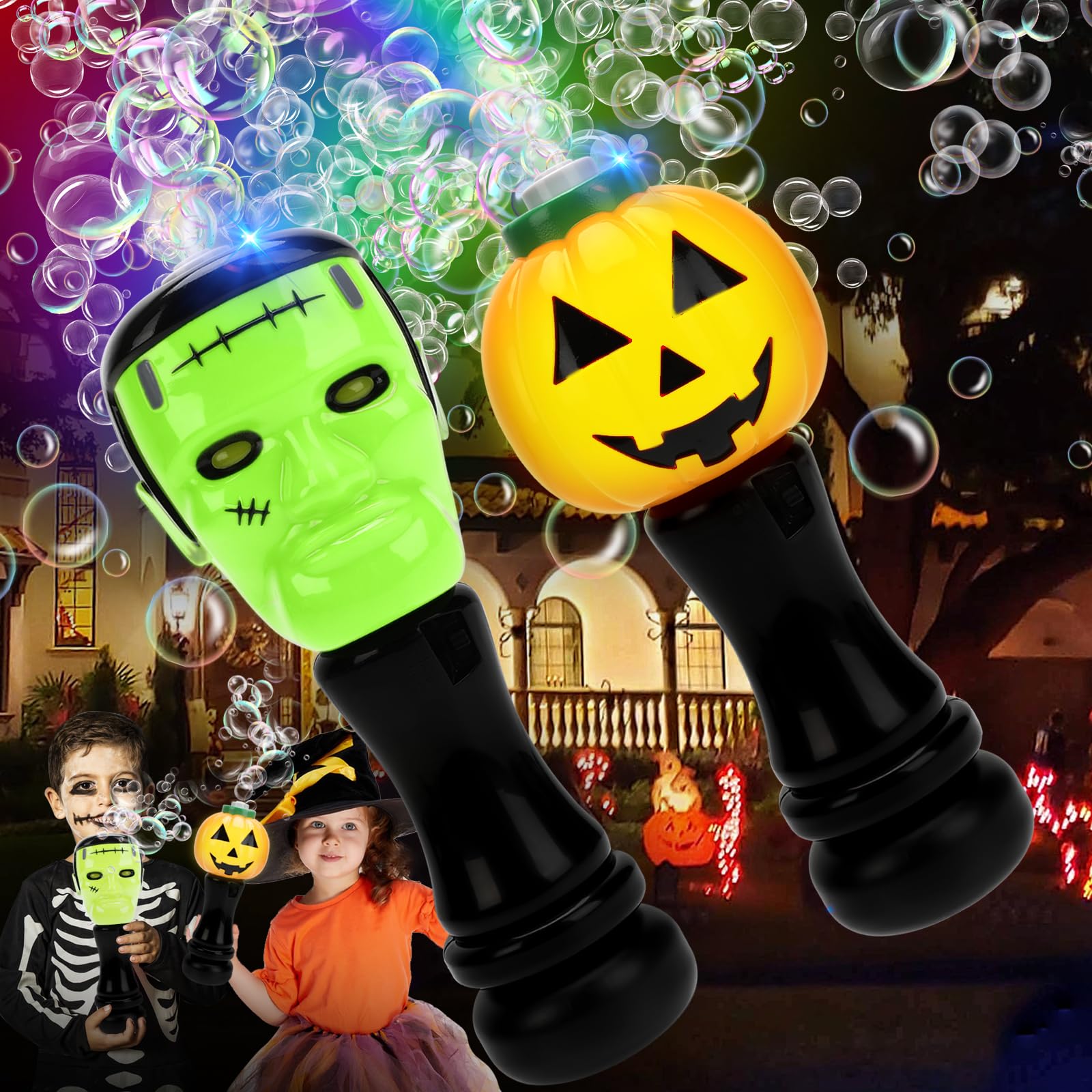 2 Pack Halloween Bubble Wands, VATOS Pumpkin & Science Freak Automatic ...