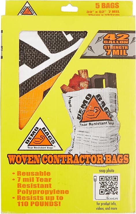Amazon.com: Demo Bags Demobags Contractor Trash, 42 Gallon, 5 Bags Per ...