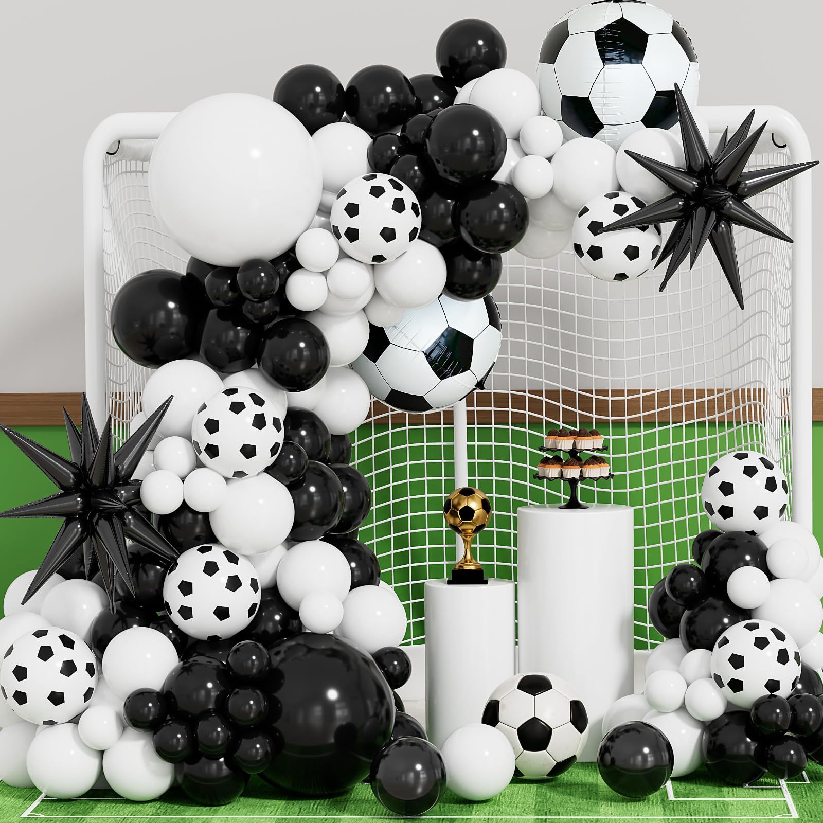 Soccer Balloon Garland Arch Kit - Black and White Football Print ...