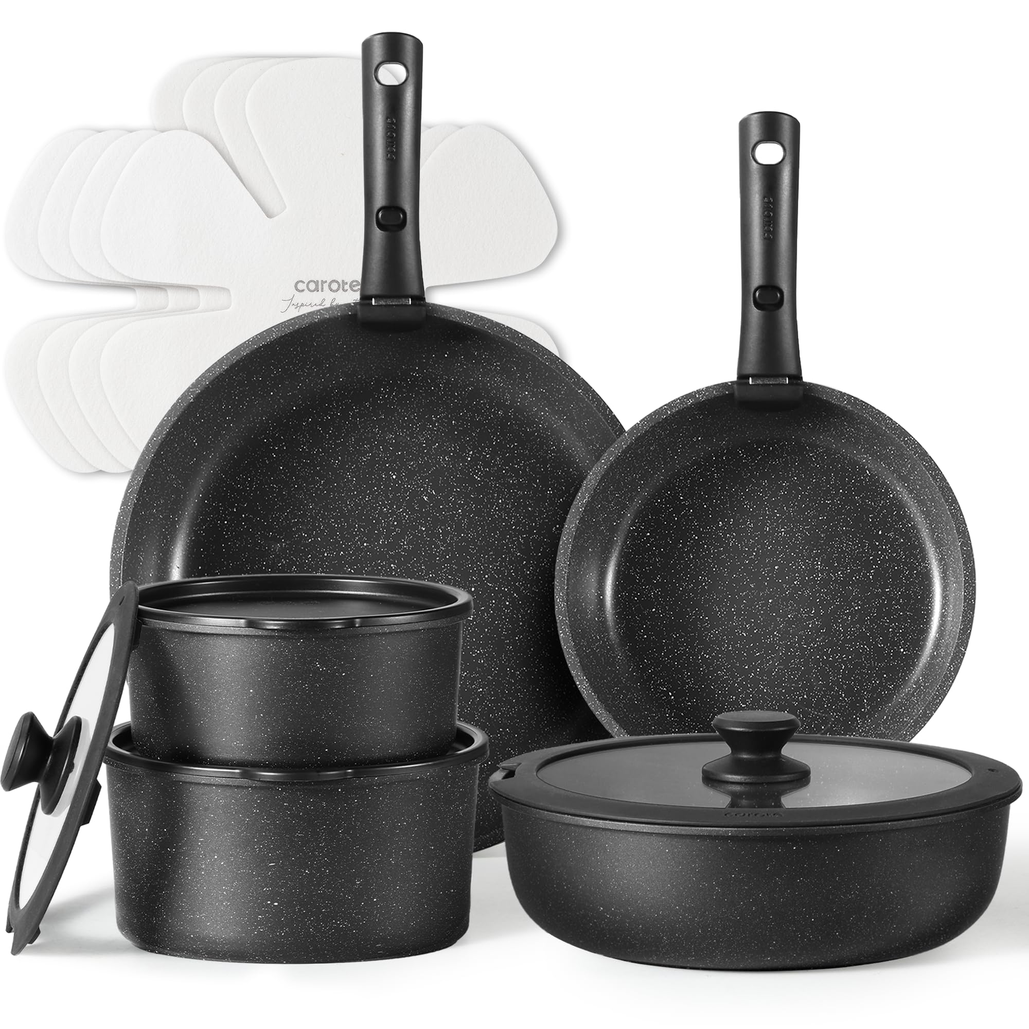 CAROTE 15pcs Pots and Pans Set Non Stick, Cookware Sets, Kitchen Set, Oven/Dishwasher/Fridge ...