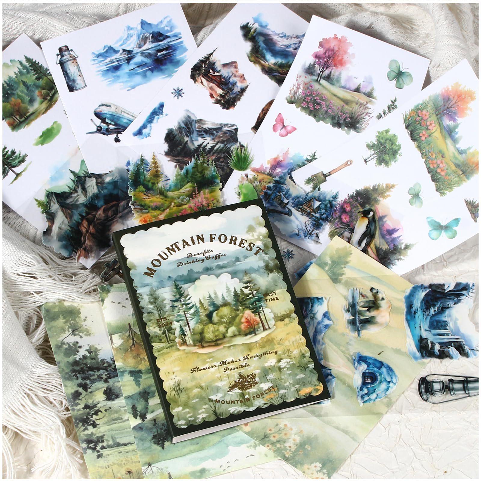 Dwpetzo 54 Sheets Scrapbook Supplies Kit, Nature Forest Mountain Lake ...