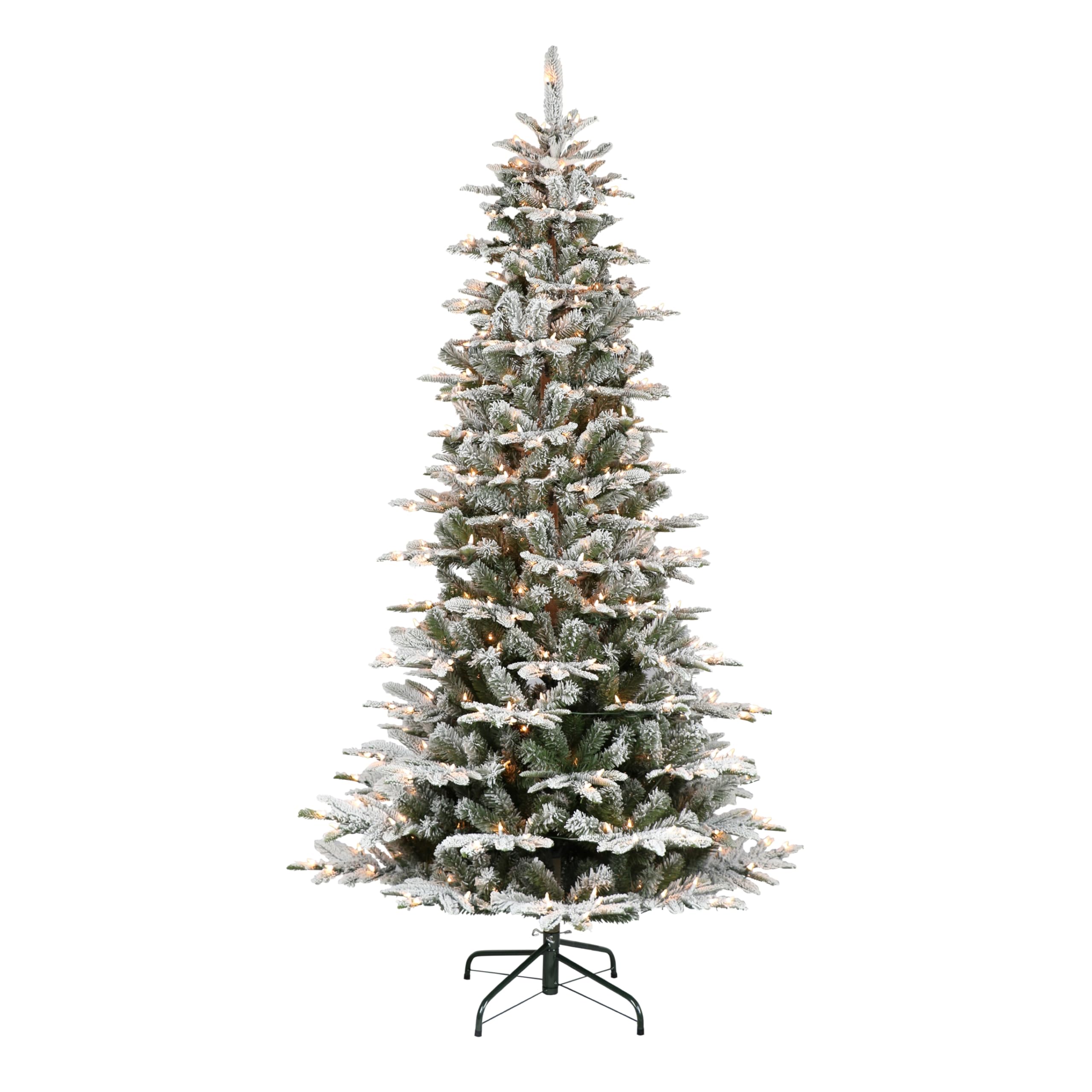 Puleo International 7.5 Foot Pre-Lit Slim Flocked Aspen Fir Artificial ...