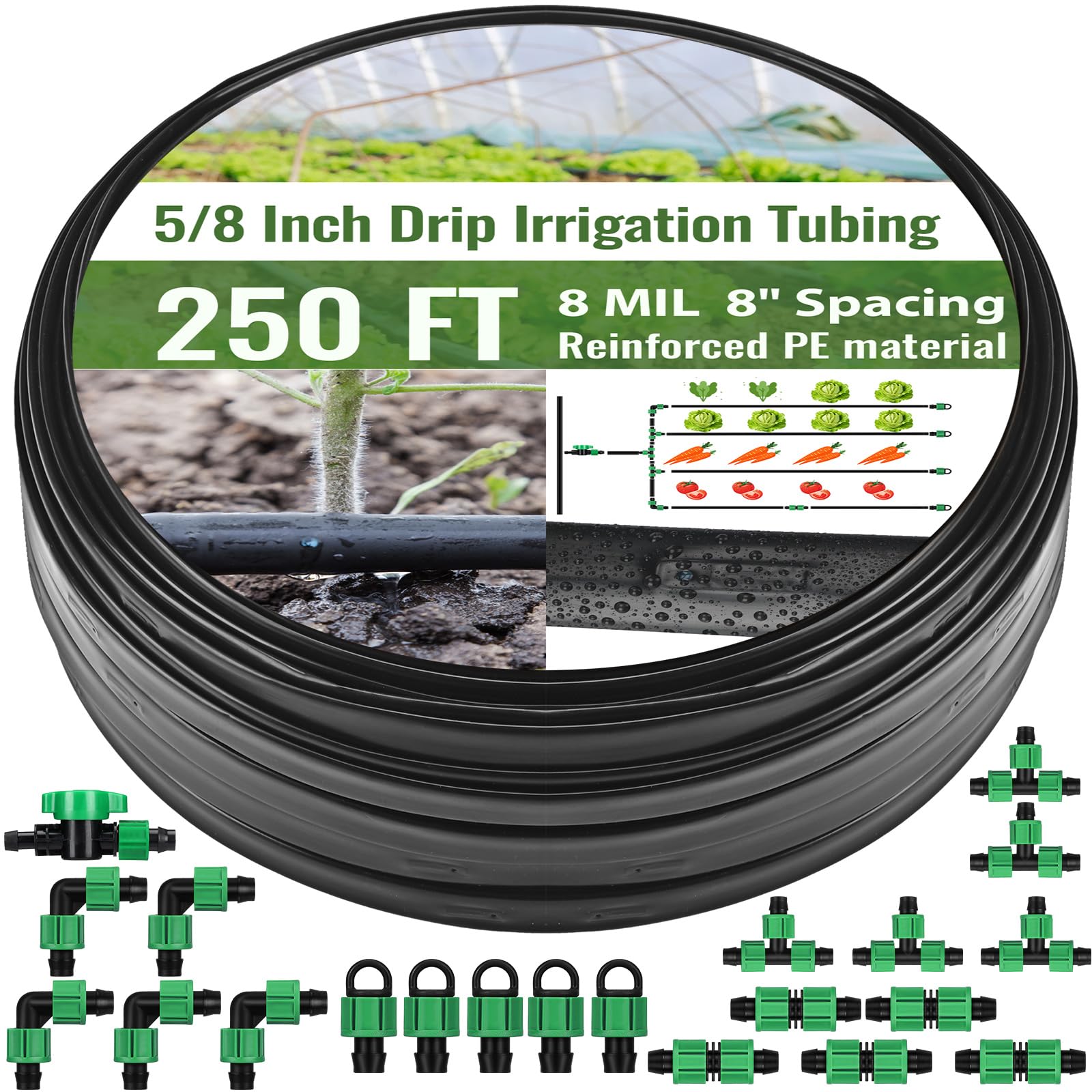 Maasechs 250 ft 5/8 Inch Drip Tape Irrigation Kit Drip Tape 8 Mil 8 ...