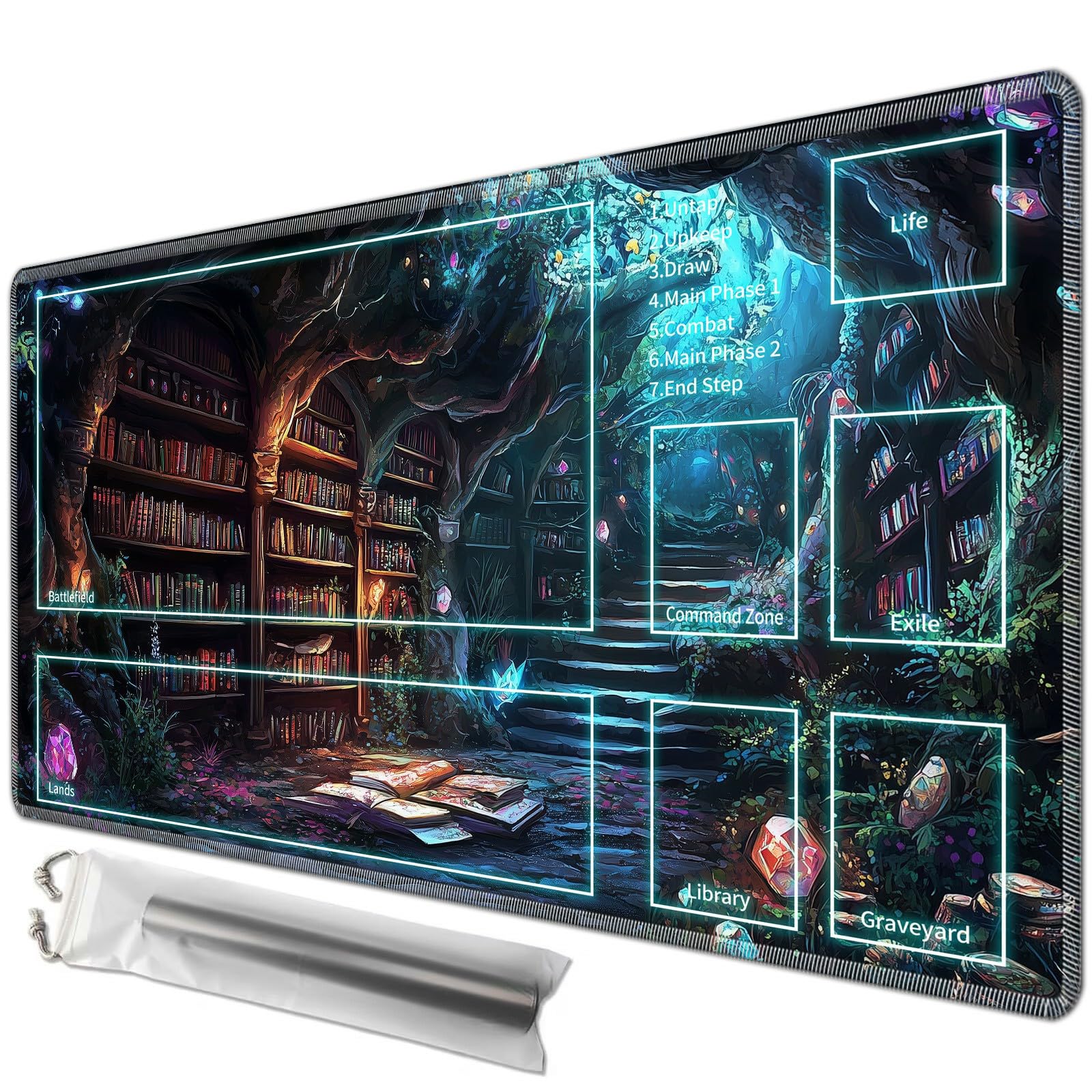 JANENFNA Playmat 24" x 14" with Magic Zones for MTG Card Game Playing ...