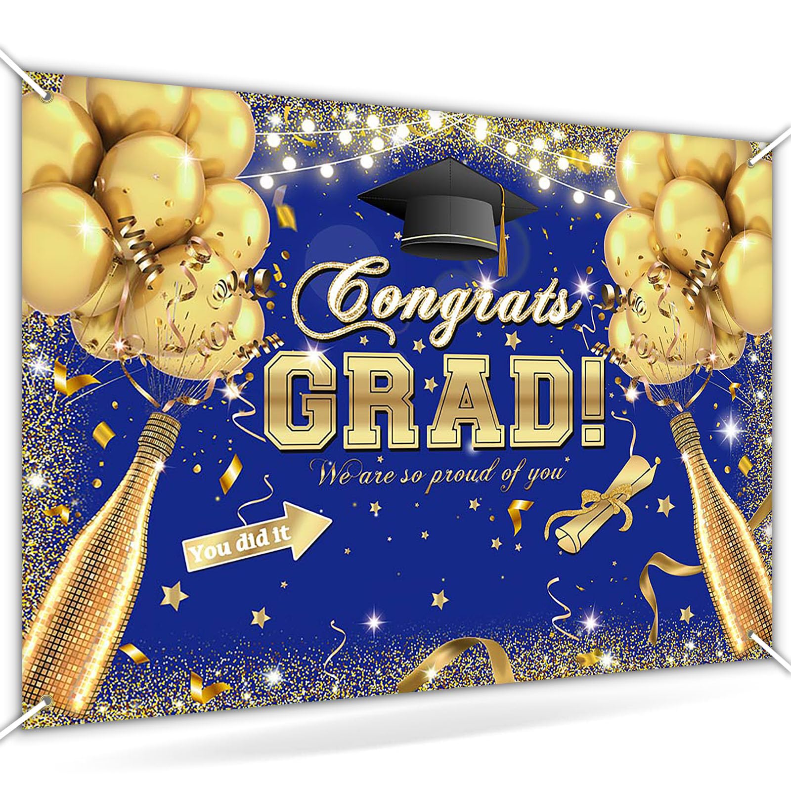 Avezano Congrats Grad Backdrop for Class of 2025 Royal Blue and Gold ...