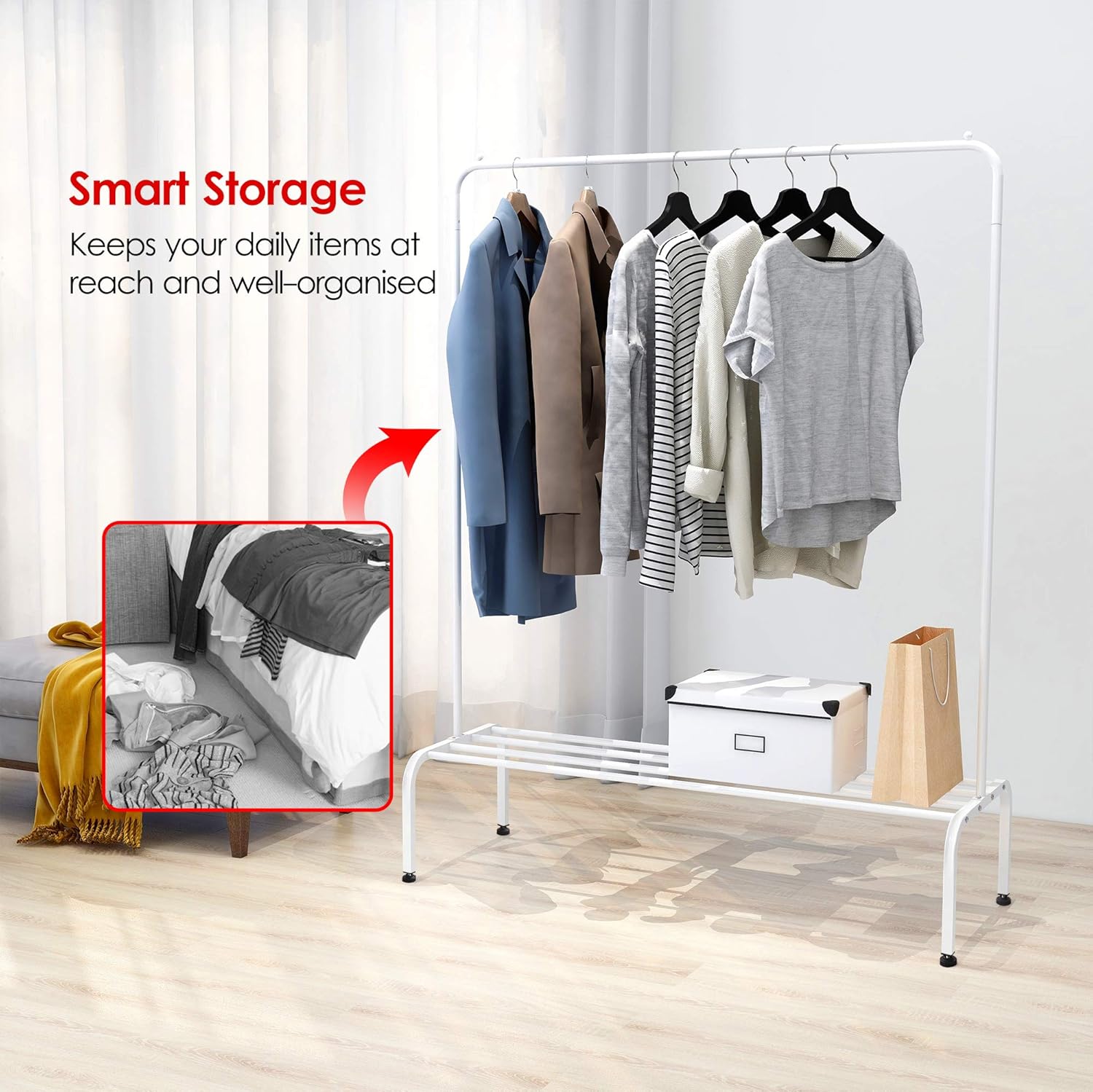 HOJINLINERO Garment Rails Free-Standing Clothes Rails Tidy Rails with ...