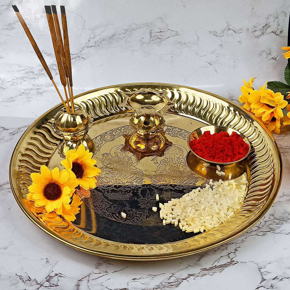 Reiki Crystal Products Steel Pooja Aarti Thali Set With Roli ...