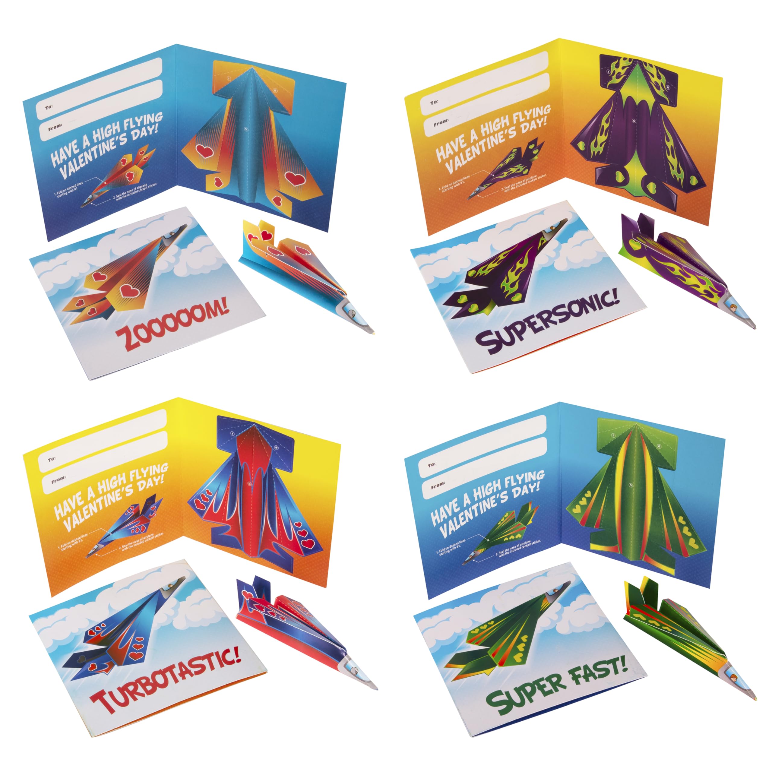 28-Pack Flying Paper Airplanes Valentines Cards For Kids Classroom With ...