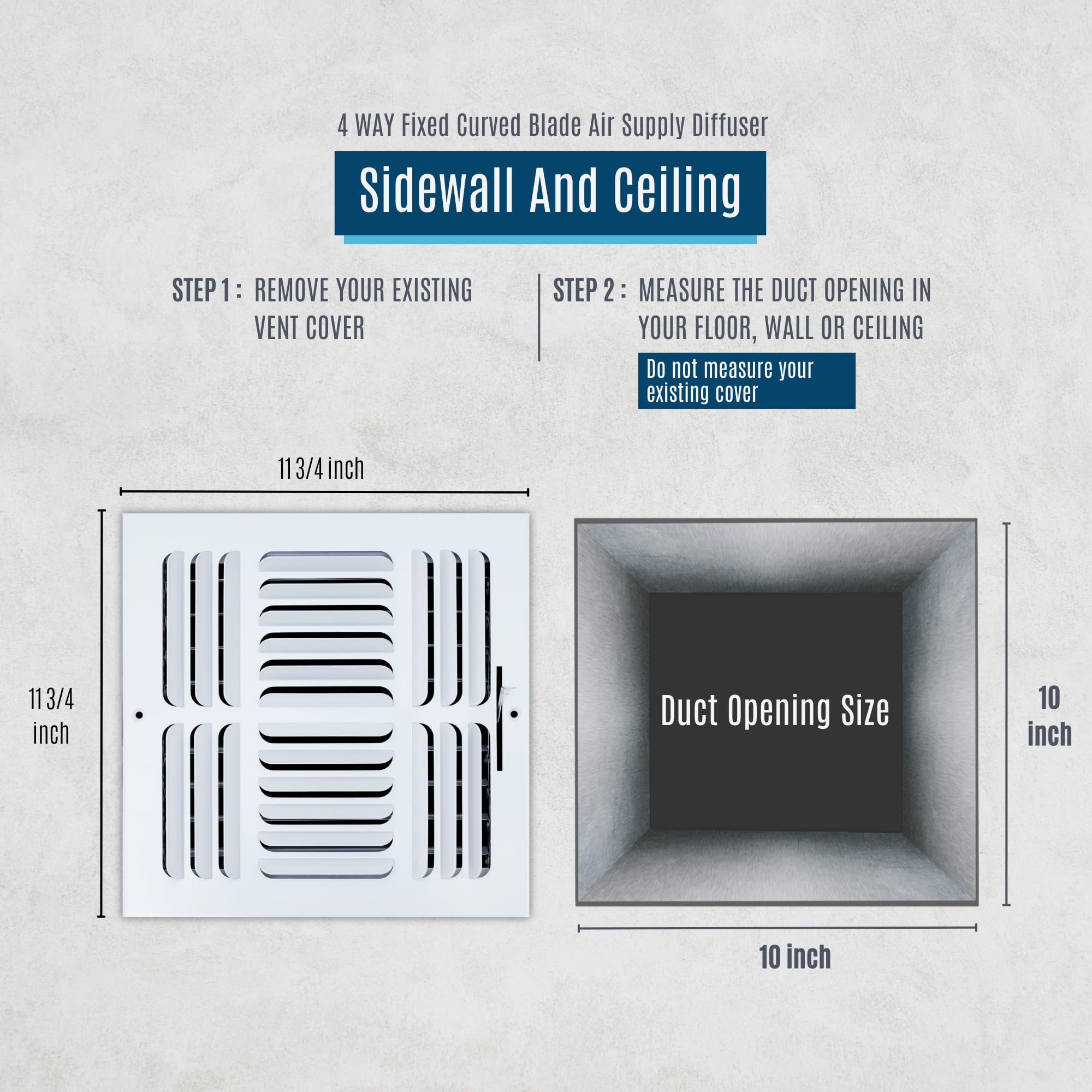 [5 Pack] Fits 10x10 Duct Opening 4 Way Fixed Curved Blade Air Supply ...