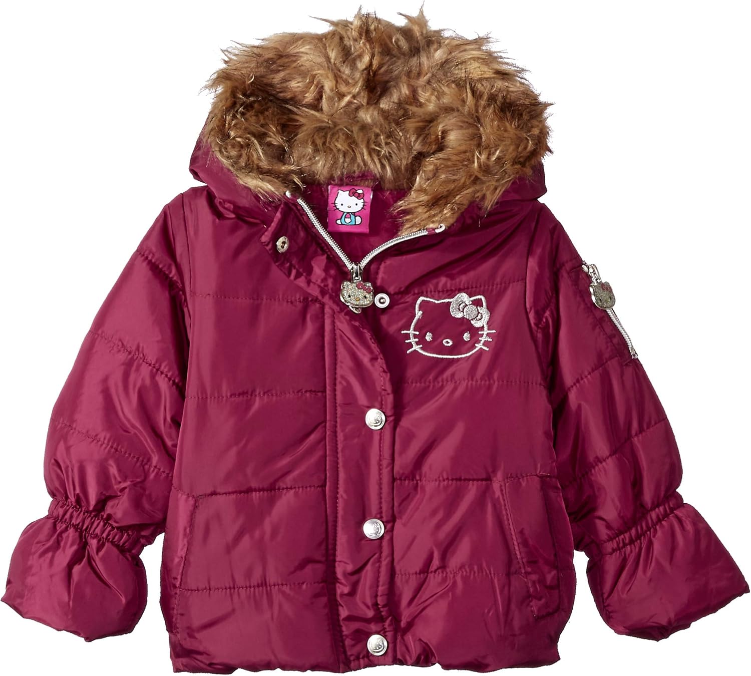Hello Kitty Baby Girls' All Over Printed Puffer Jacket with Fur Trim ...