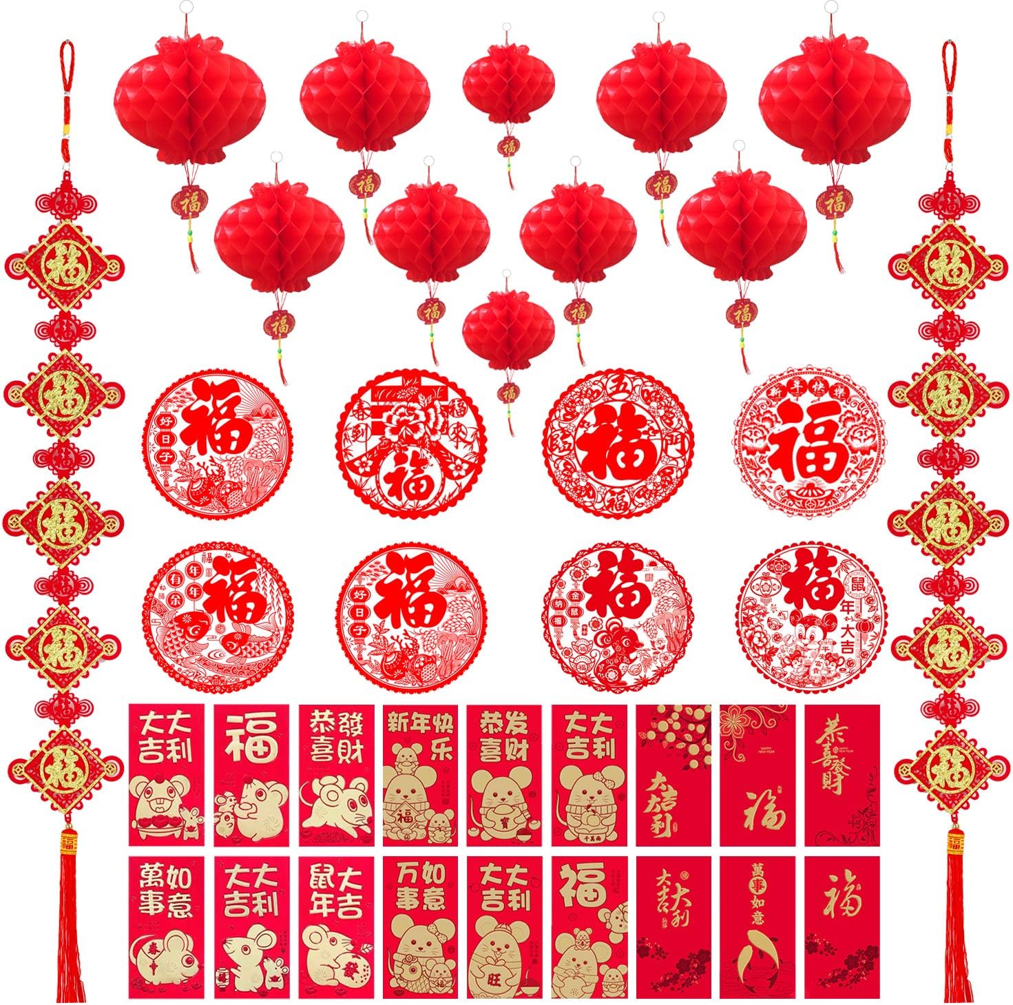 2020 Chinese New Year Couplet Decoration, LeeLoon Paper Red Lantern Red ...