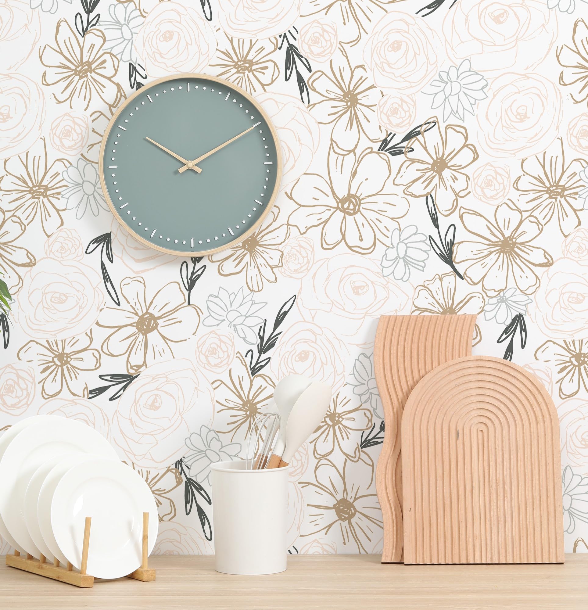 Dimoon 236"x16.1" Floral Peel and Stick Wallpaper White Contact Paper Pink Wallpaper Graffiti ...