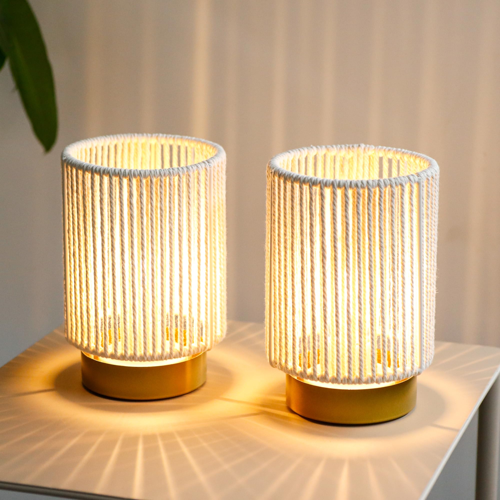 JHY DESIGN Set of 2 Braided Cotton Rope Table Lamp 6.5" Tall Battery ...