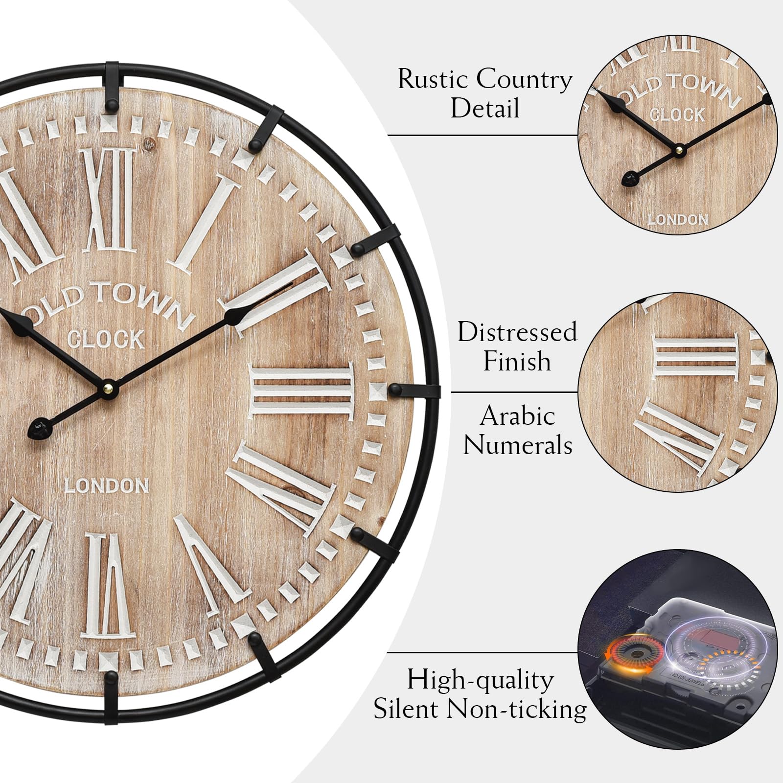 Mua 24 Inch Grand Farmhouse Wall Clock, Vintage-Inspired Wood & Metal ...