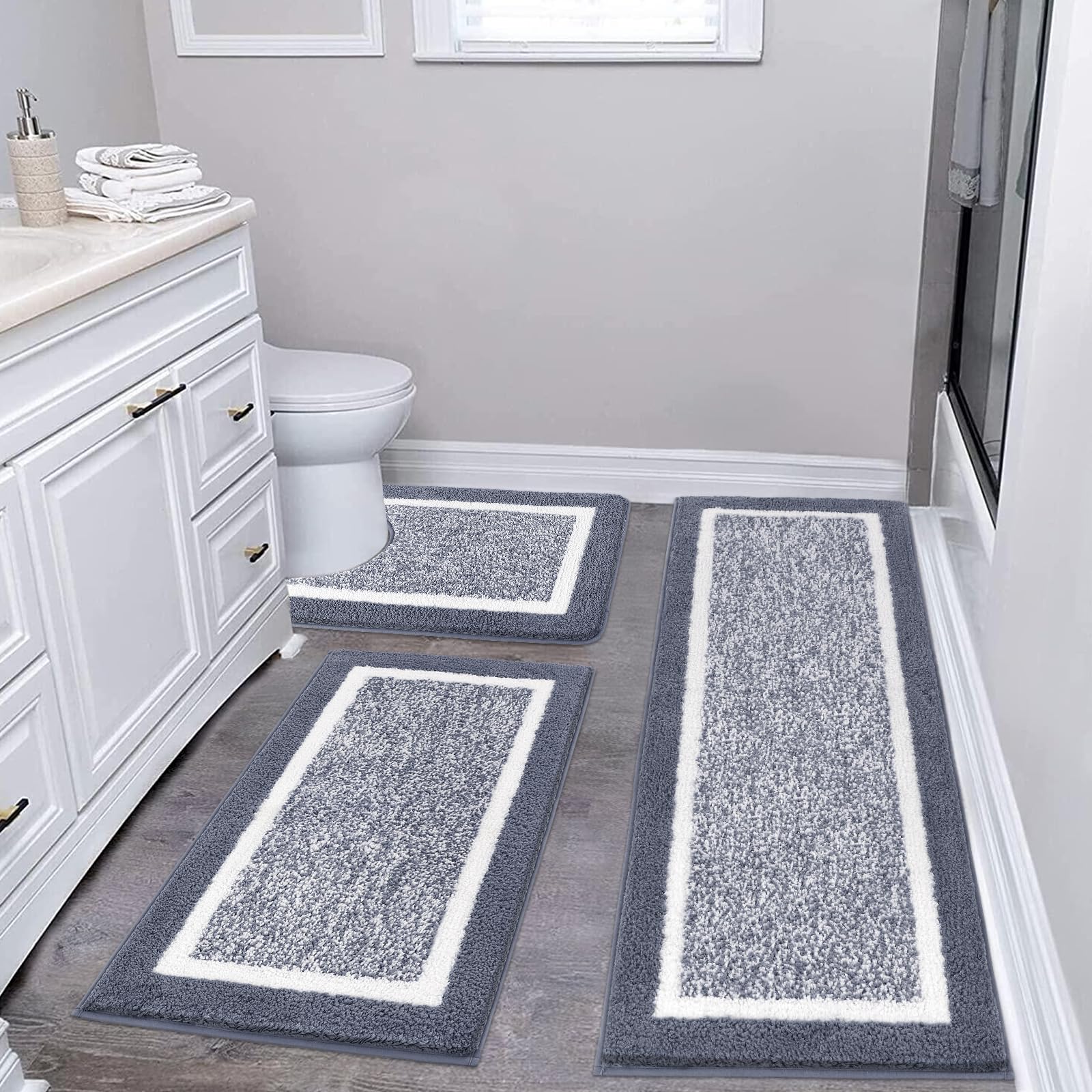 Pauwer Bathroom Rug Mat Set 3 Piece, Microfiber Shaggy Bath Set, Non ...