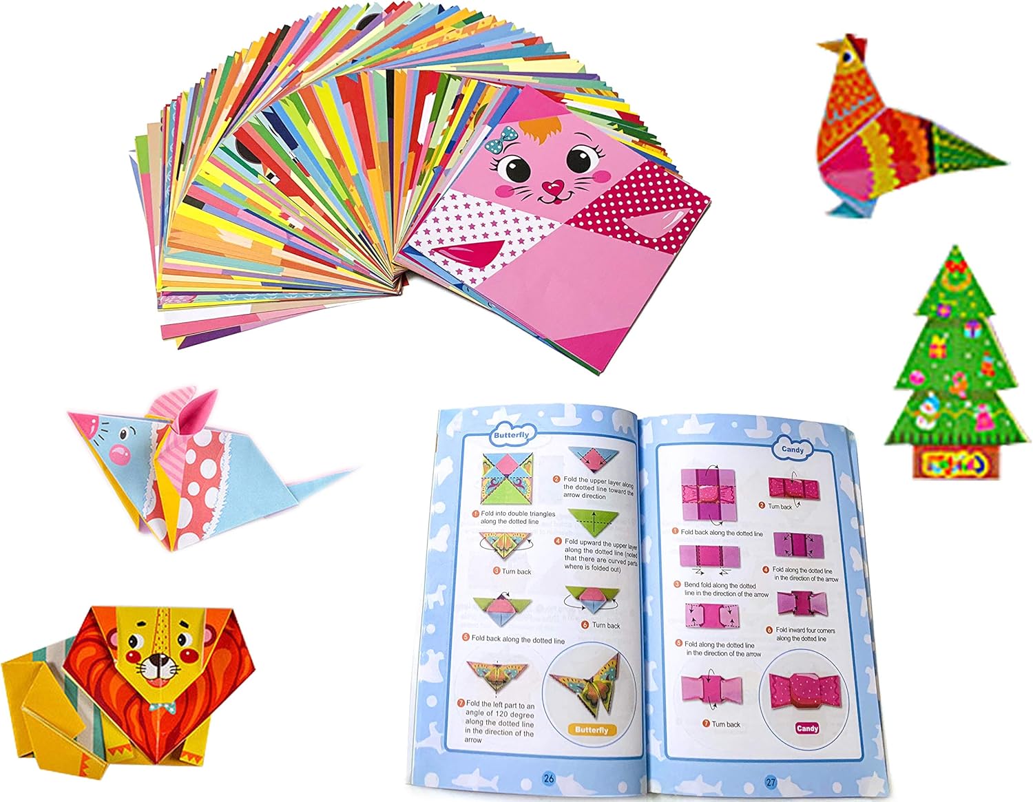 Gocelyn Colorful Origami Paper Kits, 144 Double Sided Vivid Designs and ...