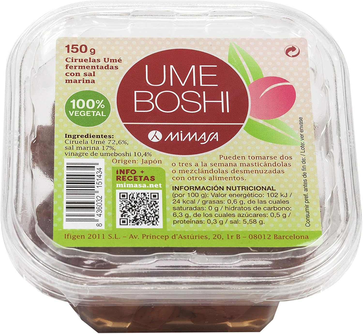 MIMASA UMEBOSHI NATURAL 150G: Amazon.es: Alimentación y bebidas